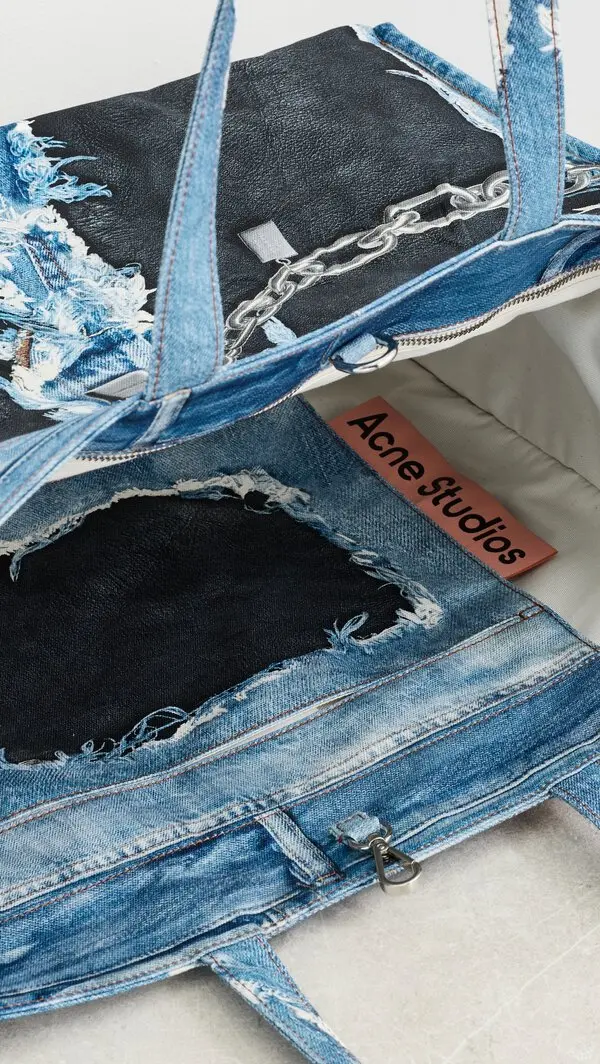 Acne Studios Trompe-L'œIl Denim Print Tote Bag - Mid Blue